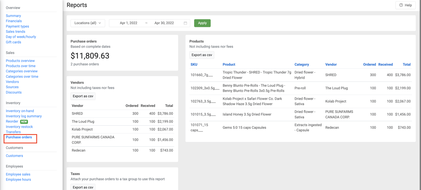 Dashboard | Creating a Purchase Order