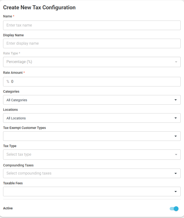 Dashboard | Tax Configurations (V2 Tax Engine) BETA